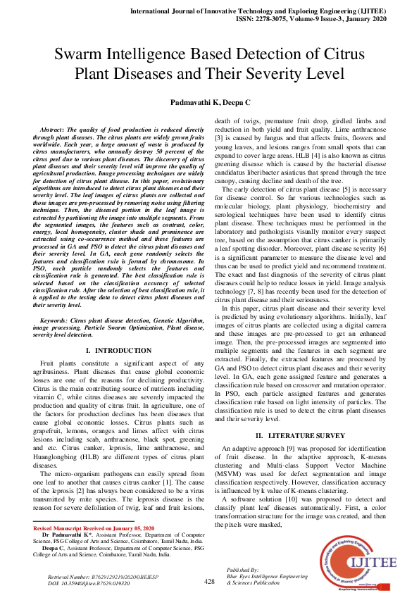 (PDF) Swarm Intelligence Based Detection of Citrus Plant Diseases and Their Severity Level