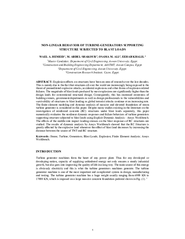 (PDF) NON-LINEAR BEHAVIOR OF TURBINE-GENERATORS SUPPORTING STRUCTURE SUBJECTED TO BLAST LOADS