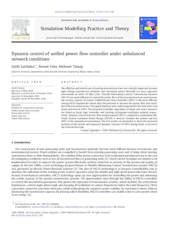 Pdf Dynamic Control Of Unified Power Flow Controller Under Unbalanced Network Conditions