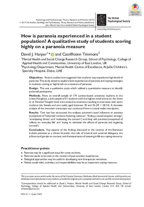 (PDF) How is paranoia experienced in a student population? A ...