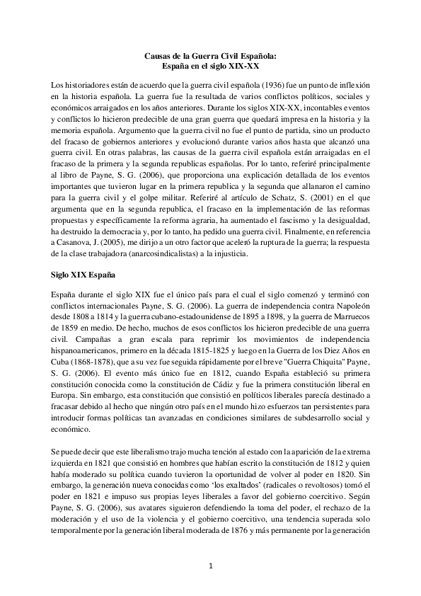 (DOC) Causas de la Guerra Civil Española: España entre el siglo XIX-XX