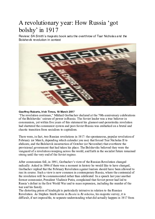 Pdf Review Of Stephen Smiths Russia In Revolution And Geoff Swains