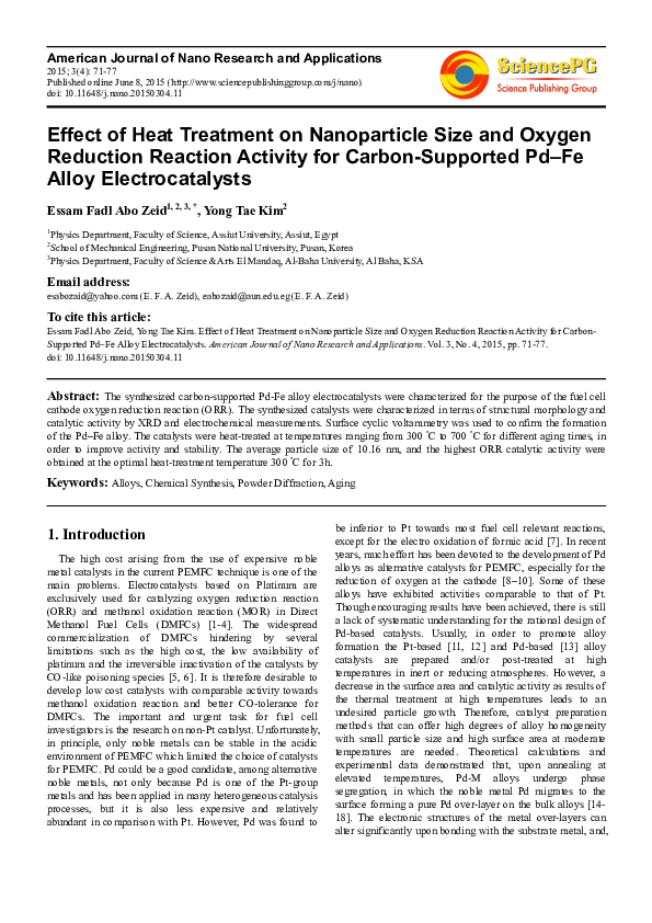 (PDF) Effect of Heat Treatment on Nanoparticle Size and Oxygen Reduction Reaction Activity for ...