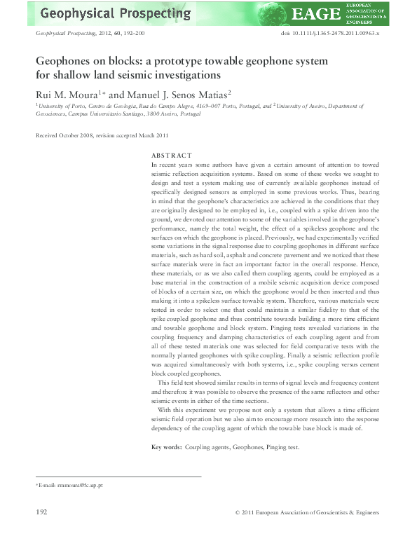 (PDF) Geophones on blocks: a prototype towable geophone system for ...