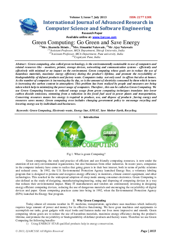 (PDF) Green Computing: Go Green and Save Energy