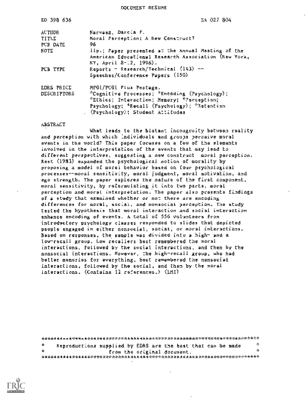 (PDF) Moral Perception: A New Construct?