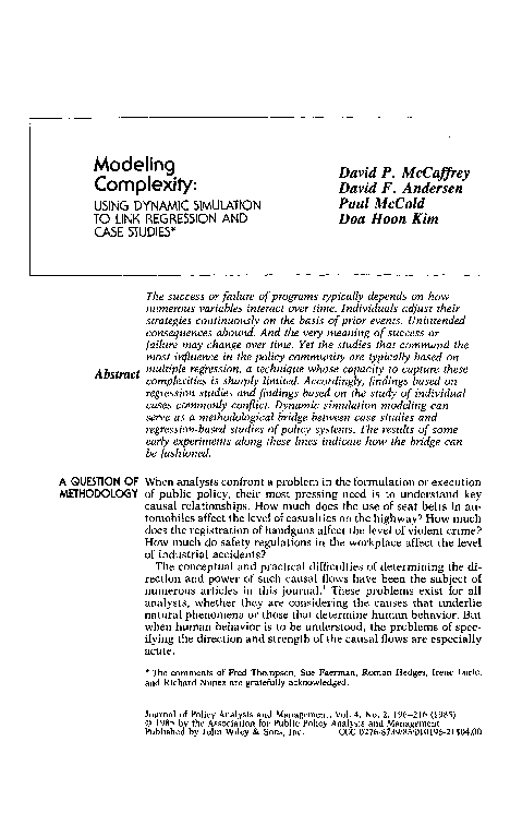 (PDF) Modeling Complexity: Using Dynamic Simulation to Link Regression and Case Studies