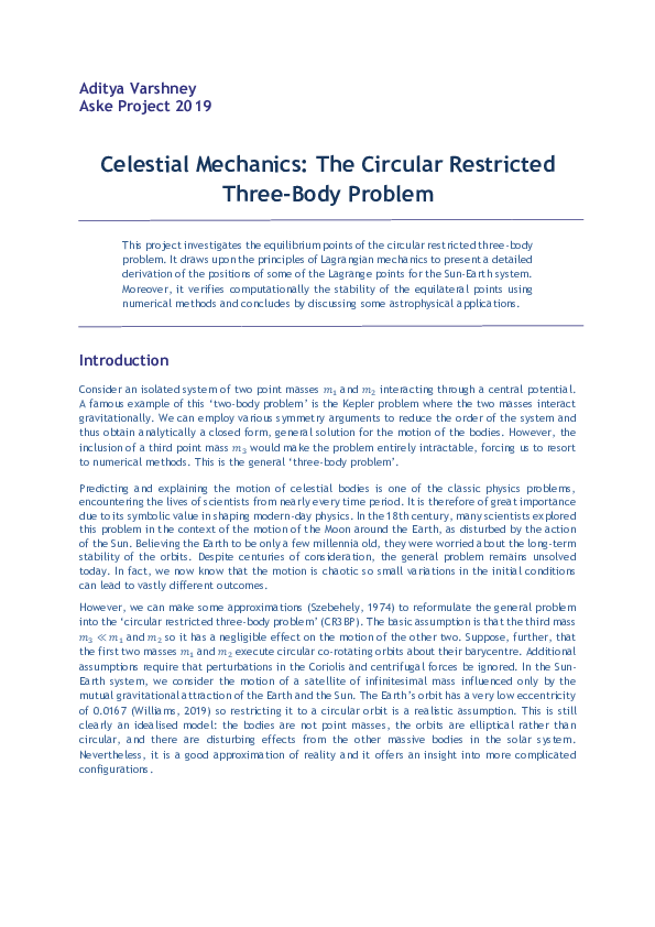 (PDF) Aske Project: The Circular Restricted Three-Body Problem