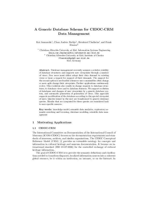 (PDF) A Generic Database Schema for CIDOC-CRM Data