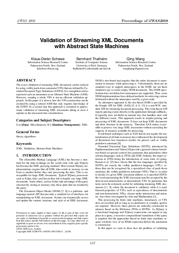 (PDF) Validation of streaming XML documents with abstract state machines