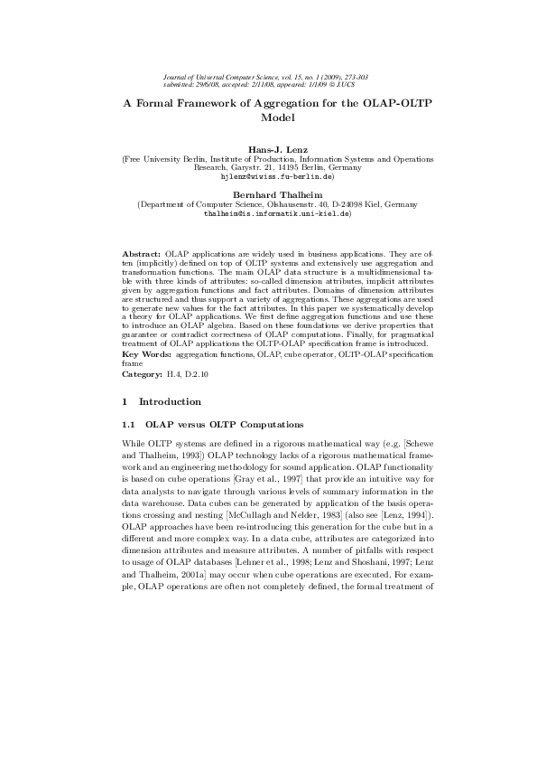 (PDF) A formal framework of aggregation for the OLAP-OLTP model