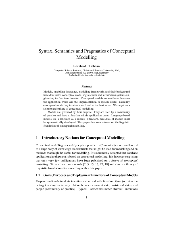 (PDF) Syntax, Semantics and Pragmatics of Conceptual Modelling