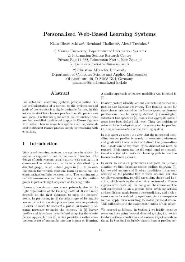(PDF) Personalised Web-based learning systems | Bernhard Thalheim - Academia.edu
