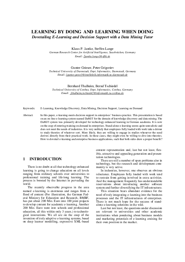 (PDF) Learning by Doing and Learning when Doing: Dovetailing E-Learning ...