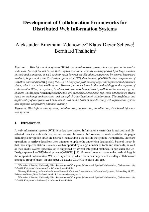 (PDF) Development of Collaboration Frameworks for Distributed Web Information Systems