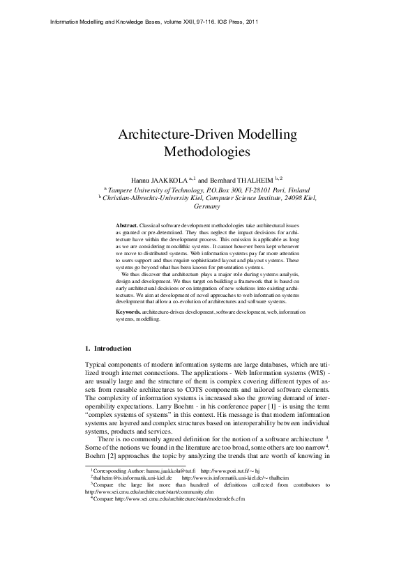 (PDF) Architecture-Driven Modelling Methodologies