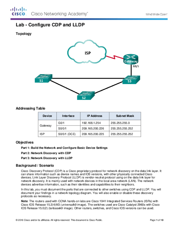 (PDF) 10.1.2.5 Lab - Configure CDP and LLDP