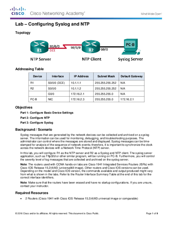 (PDF) 10.2.3.6 Lab - Configuring Syslog and NTP