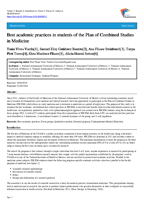 (PDF) Best academic practices in students of the Plan of Combined ...