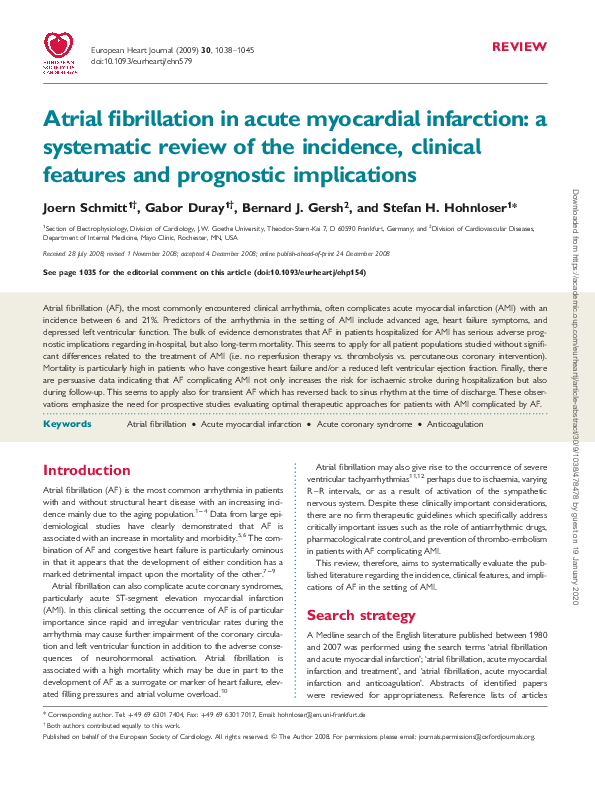 Pdf Atrial Fibrillation In Acute Myocardial Infarction A Systematic