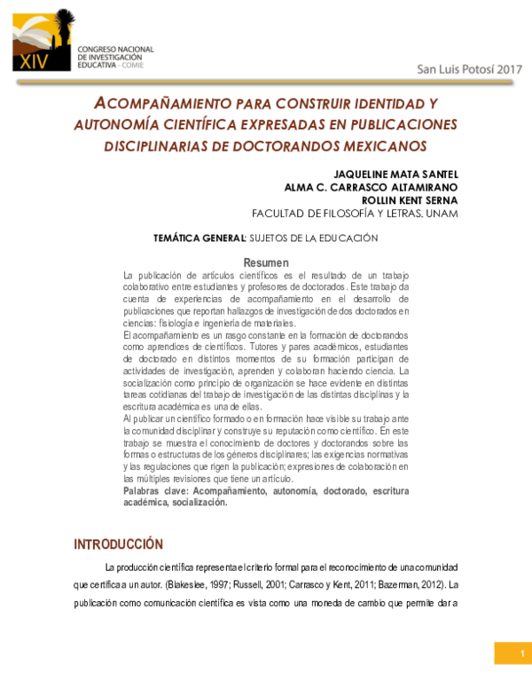 (PDF) ACOMPAÑAMIENTO PARA CONSTRUIR IDENTIDAD Y AUTONOMÍA CIENTÍFICA ...