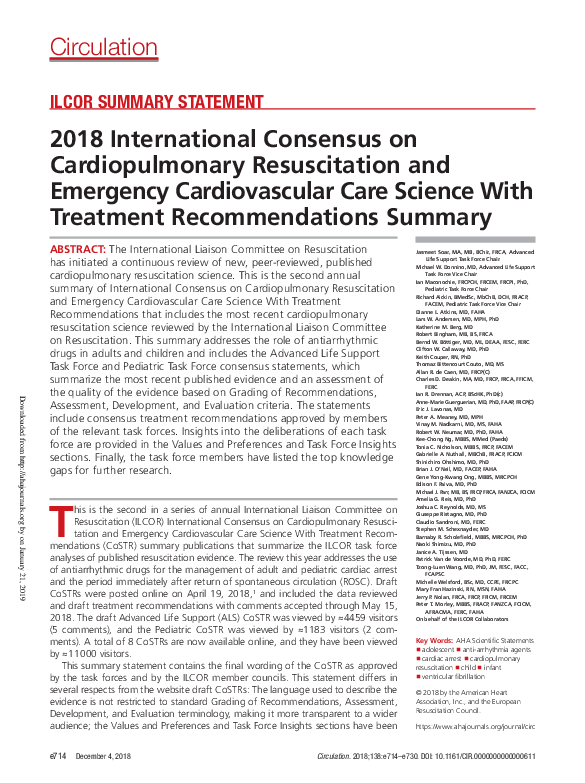 (PDF) e714 ILCOR SUMMARY STATEMENT 2018 International Consensus on Cardiopulmonary Resuscitation ...