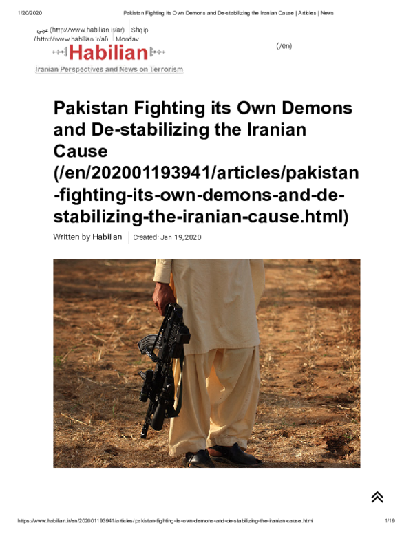 (PDF) Pakistan Fighting its Own Demons and De-stabilizing the Iranian Cause