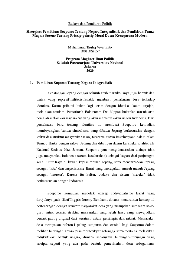 (DOC) Pemikiran Soepomo Tentang Negara Integralistik