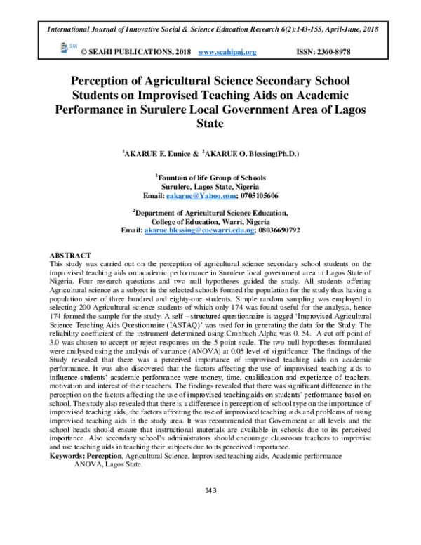 (PDF) Perception of Agricultural Science Secondary School Students on ...