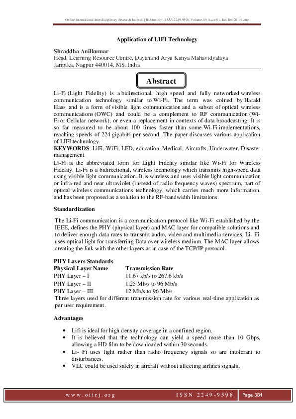 (PDF) Application of LIFI Technology