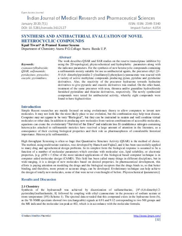 (PDF) SYNTHESIS AND ANTIBACTERIAL EVALUATION OF NOVEL HETEROCYCLIC COMPOUNDS