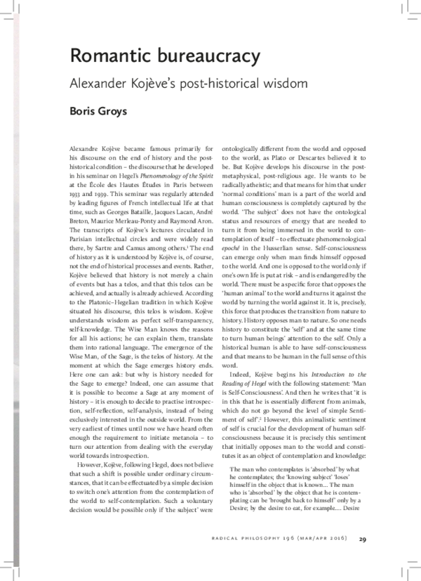 (PDF) Boris Groys - Romantic bureaucracy: Alexander Kojève's post ...