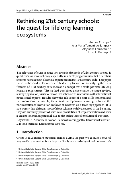 (PDF) Rethinking 21st century schools: the quest for lifelong learning ...
