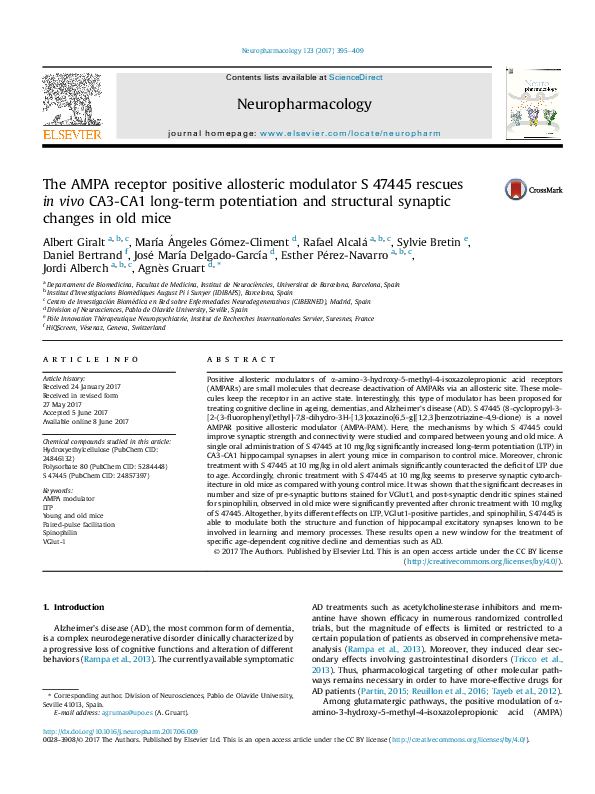 (PDF) The AMPA receptor positive allosteric modulator S 47445 rescues ...