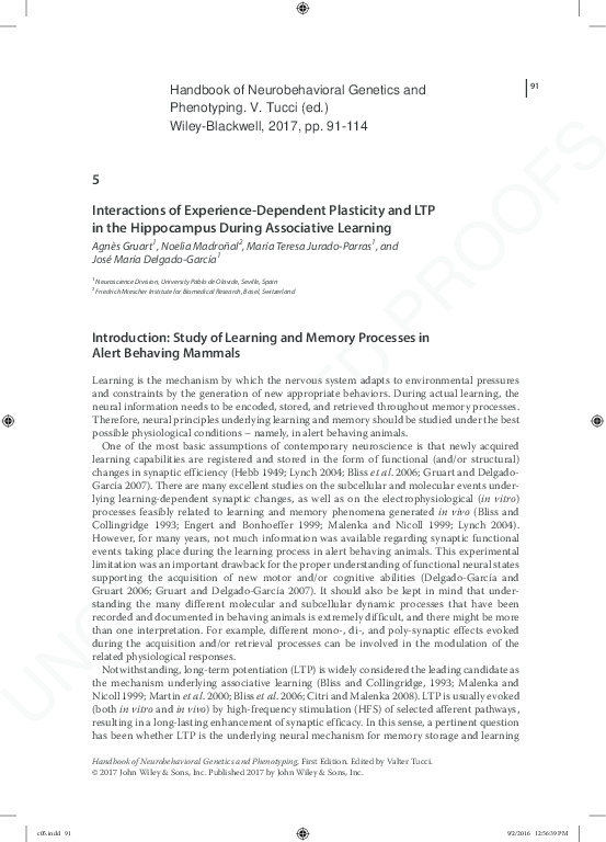(PDF) Interactions of experience-dependent plasticity and LTP in the ...
