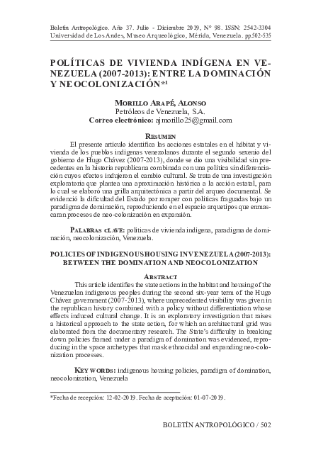 (PDF) POLÍTICAS DE VIVIENDA INDÍGENA EN VE- NEZUELA (2007-2013): ENTRE ...