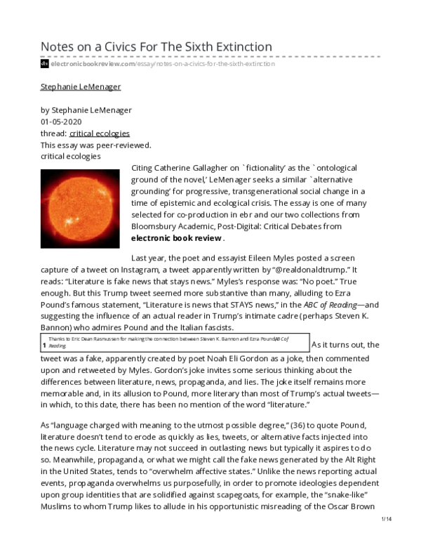(PDF) Notes on a Civics for the Sixth Extinction