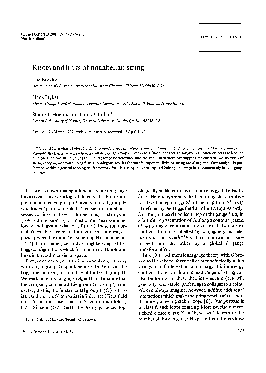 (PDF) Knots and links of nonabelian string | Tom Imbo - Academia.edu