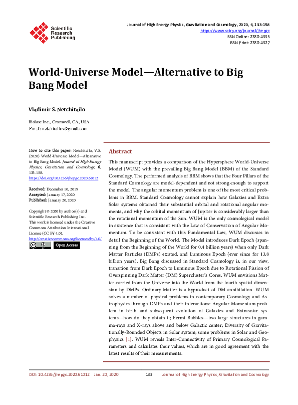 (PDF) World-Universe Model-Alternative to Big Bang Model