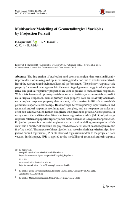 Pdf Multivariate Modelling Of Geometallurgical Variables By Projection Pursuit