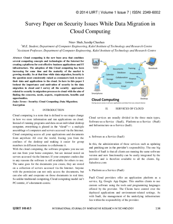 Pdf Survey Paper On Security Issues While Data Migration In Cloud Computing
