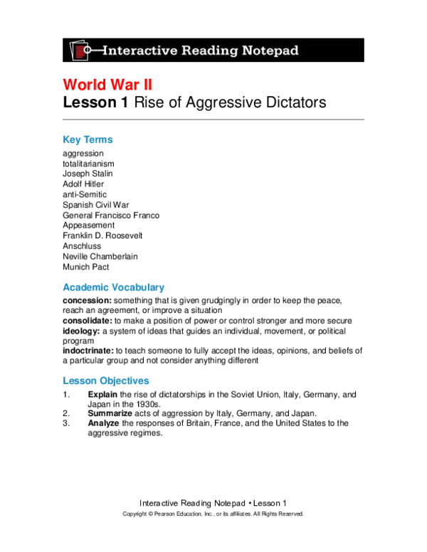 (DOC) World War II Lesson 1 Rise of Aggressive Dictators Key Terms ...