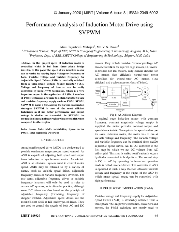 Pdf Performance Analysis Of Induction Motor Drive Using Svpwm 