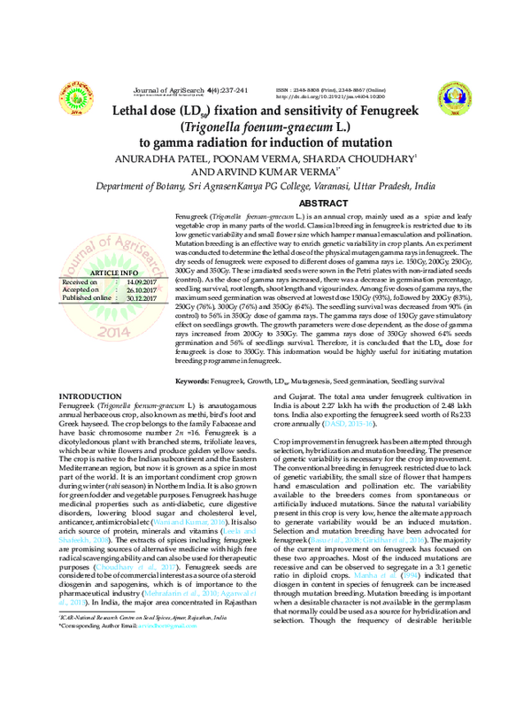 (PDF) Lethal dose (LD ) fixation and sensitivity of Fenugreek 50 (Trigonella foenum-graecum L ...