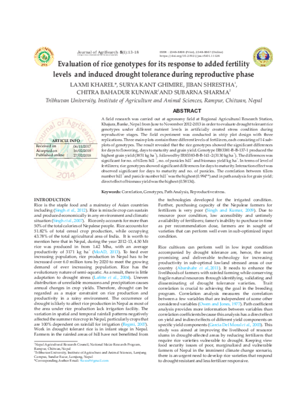 (PDF) Evaluation of rice genotypes for its response to added fertility ...