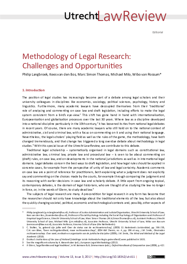 (PDF) Methodology of Legal Research: Challenges and Opportunities