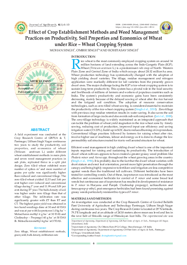 (PDF) Effect of Crop Establishment Methods and Weed Management Practices on Productivity, Soil ...