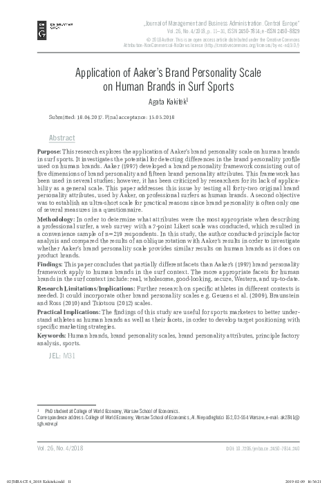 (PDF) Application of Aaker's Brand Personality Scale on Human Brands in ...