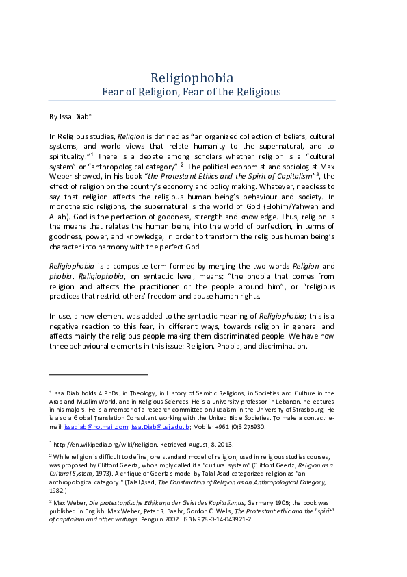 (PDF) Religiophobia Fear of Religion, Fear of the Religious