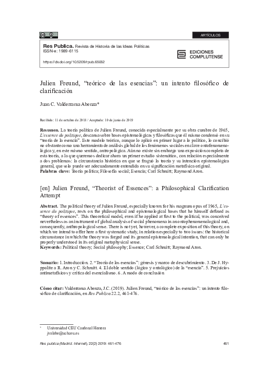 (PDF) Julien Freund, "teórico de las esencias": un intento filosófico ...